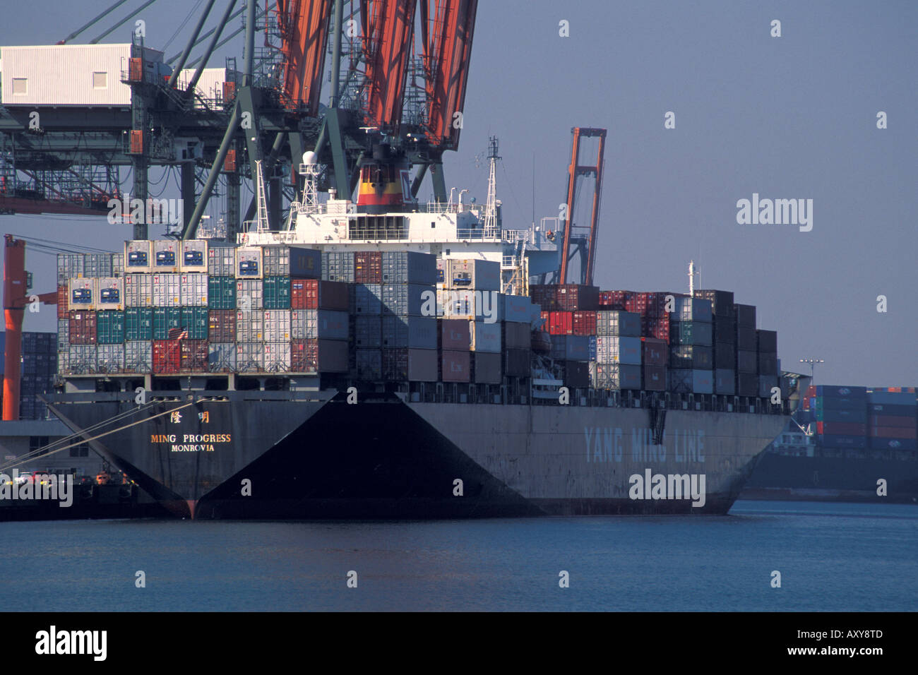 Container cargo ship and industrial shipping cranes at the Port of Los ...