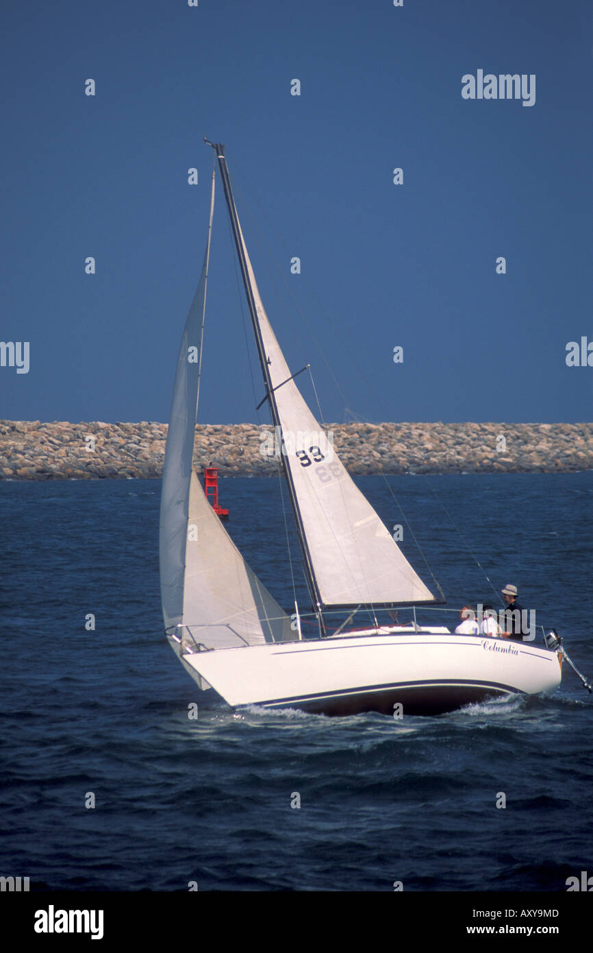 Sailing sailboat in channel Port of Los Angeles California Stock Photo ...