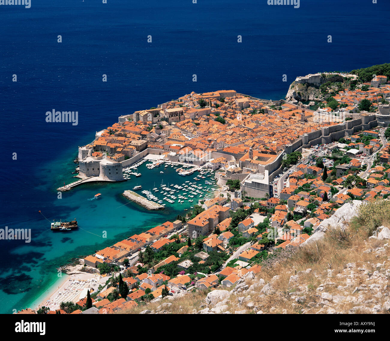 Elevated view of the Old Town, UNESCO World Heritage Site, Dubrovnik ...