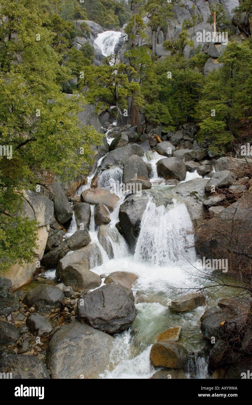 Water flowing down falls along Cascade Creek during spring runoff ...