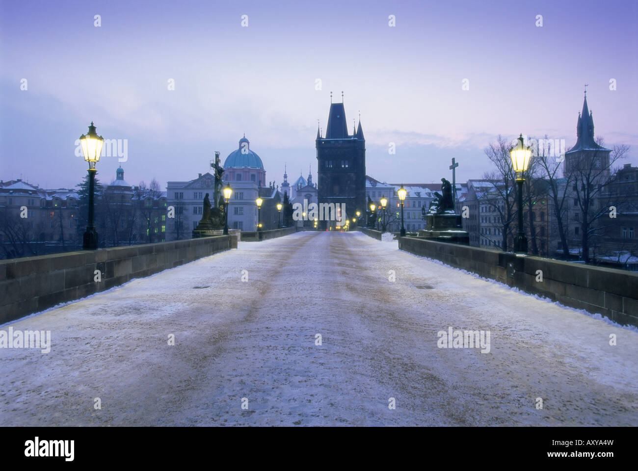 Charles Bridge in winter snow, Prague, UNESCO World Heritage Site ...