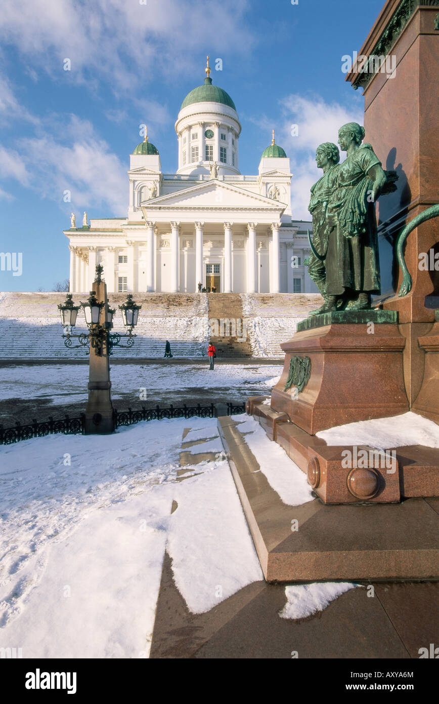 Lutheran Christian cathedral in winter snow, Helsinki, Finland ...