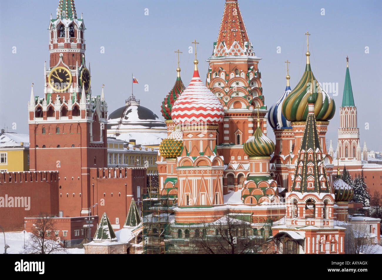 St. Basil's Christian cathedral in winter snow, Red Square, UNESCO ...