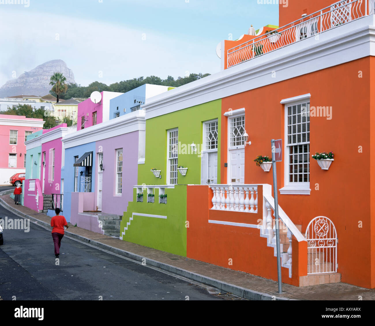 Colourful houses on Chiappini Street, Bo Kaap, Muslim-Cape Malay area ...