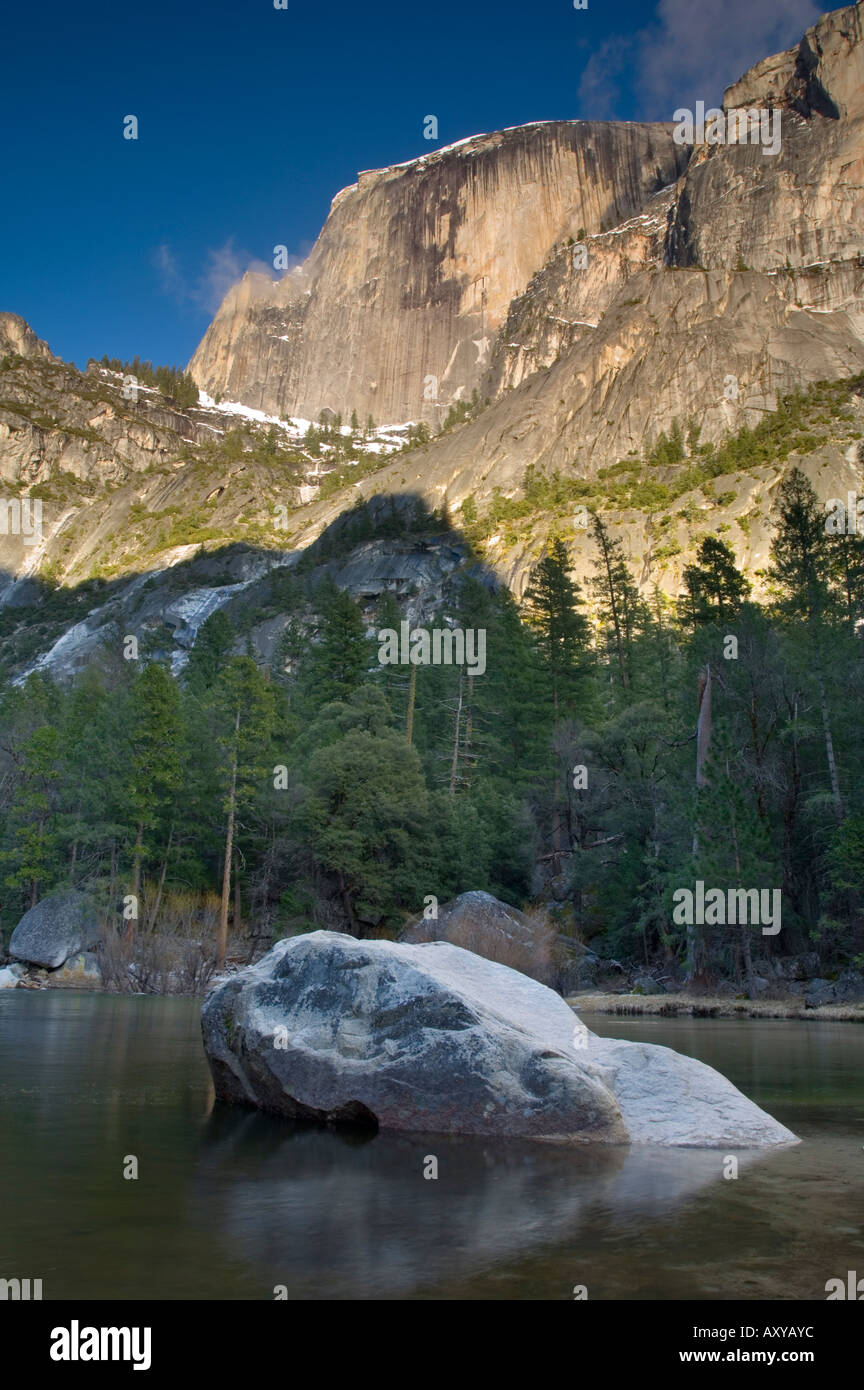 Granite boulder in water below Half Dome Lower Pool Mirror Lake ...