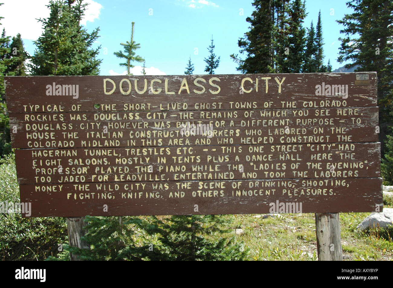 Forest Service sign at the entrance to Douglass City Ghost Town, Pitkin ...