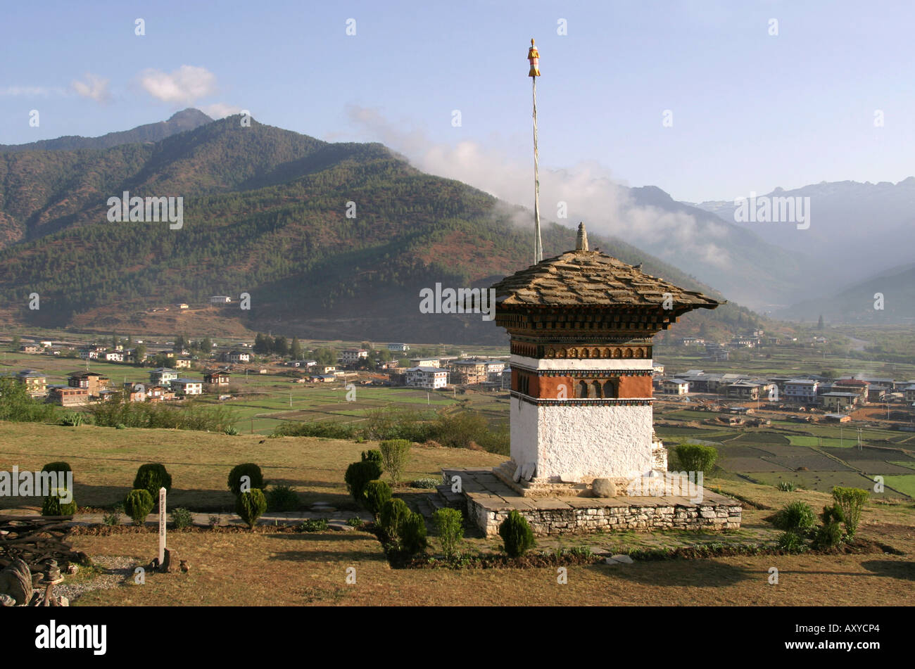 Bhutan Paro Valley and chorten Stock Photo - Alamy