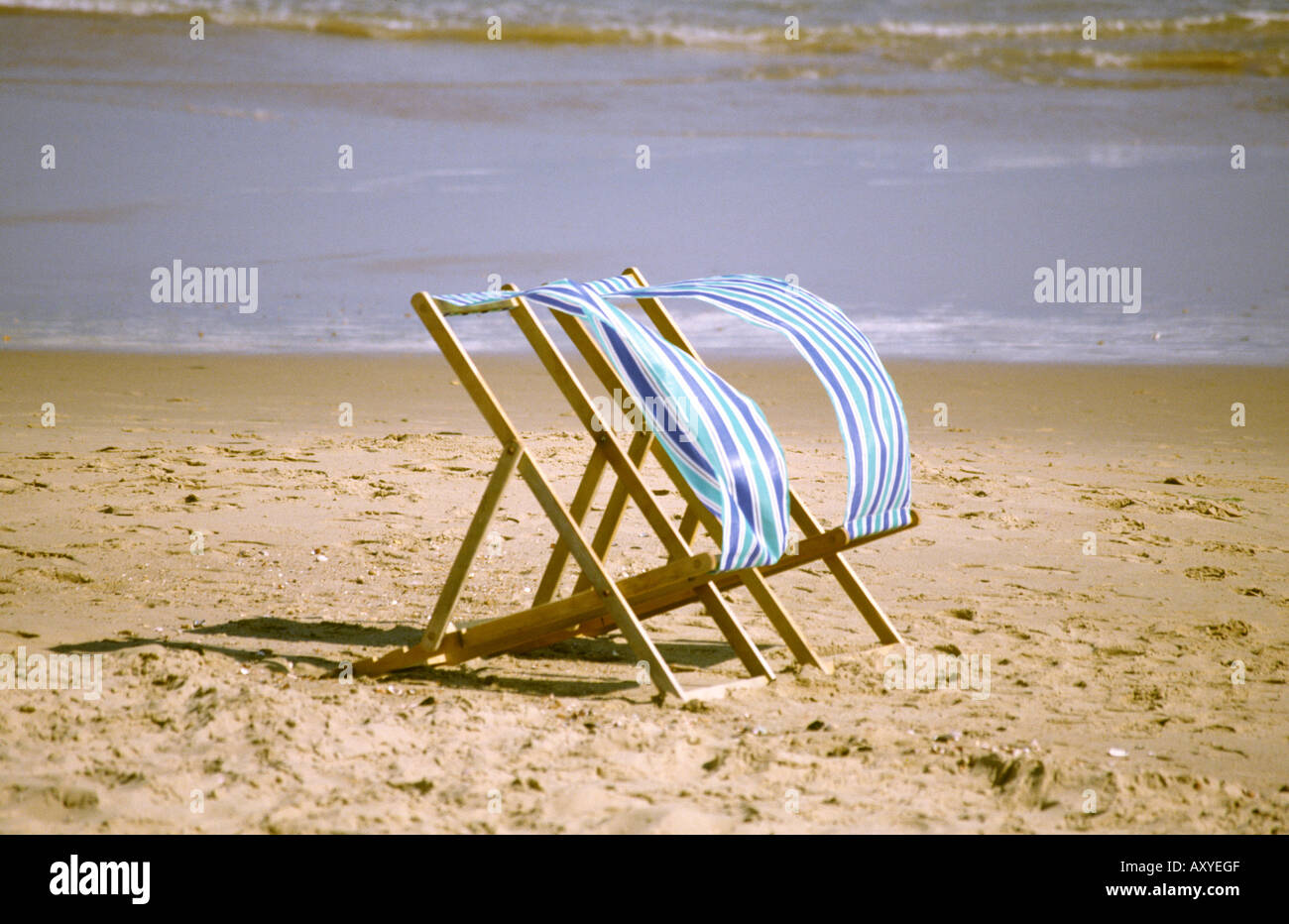 UK Dorset Bournemouth empty deckchairs on the beach Stock Photo - Alamy