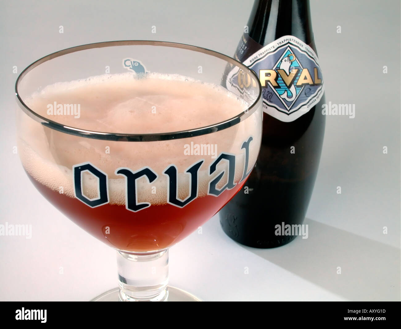 Bottle and glass of Orval trappist beer Belgium Stock Photo - Alamy