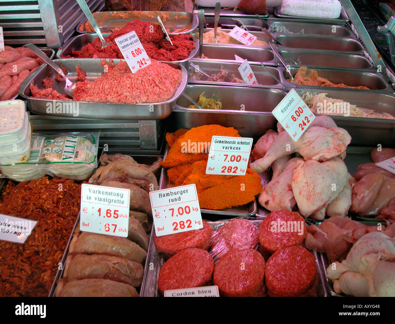 Fresh meats on display in a delicatessen Brugge Belgium Stock Photo - Alamy