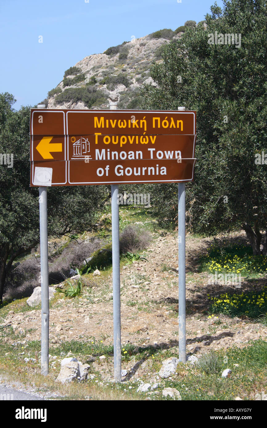 sign to the minoan town Gournia, Eastern Crete, Greece, Europe. Photo ...