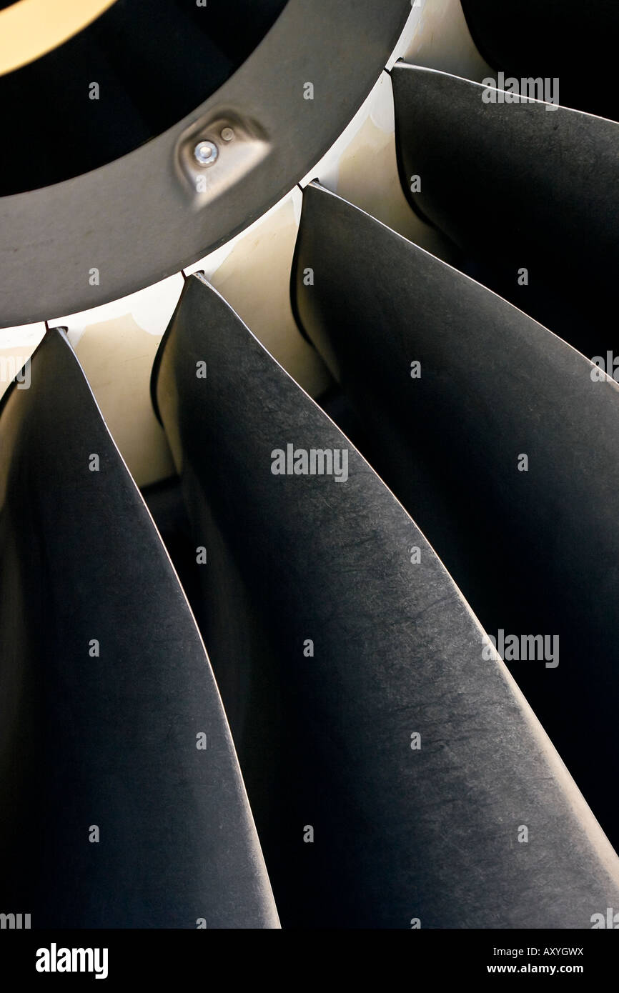 Closeup of the air inlet of an IAE V2500 turbofan engine showing the ...