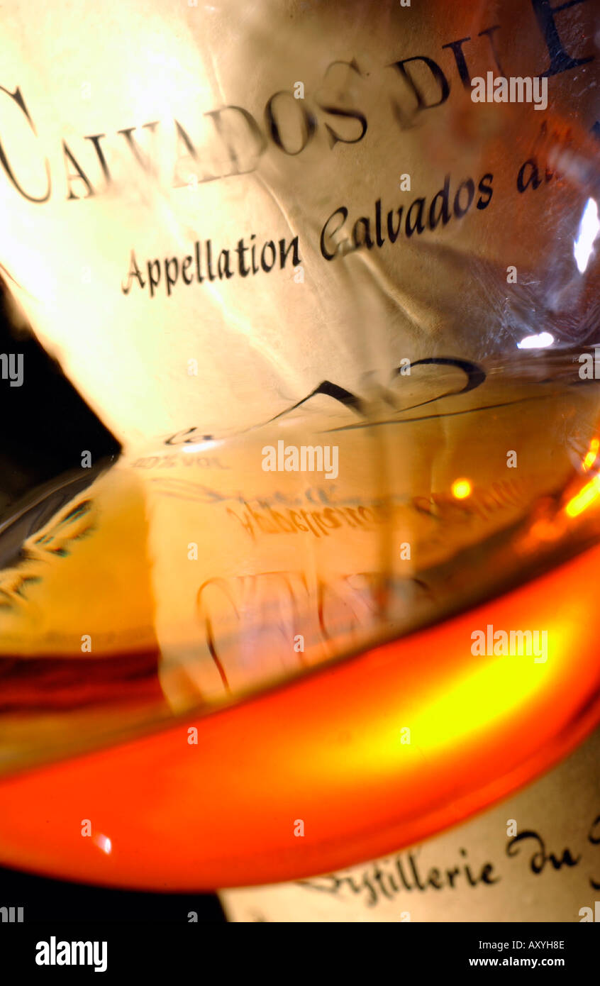 Bottle and glass of Calvados Stock Photo - Alamy