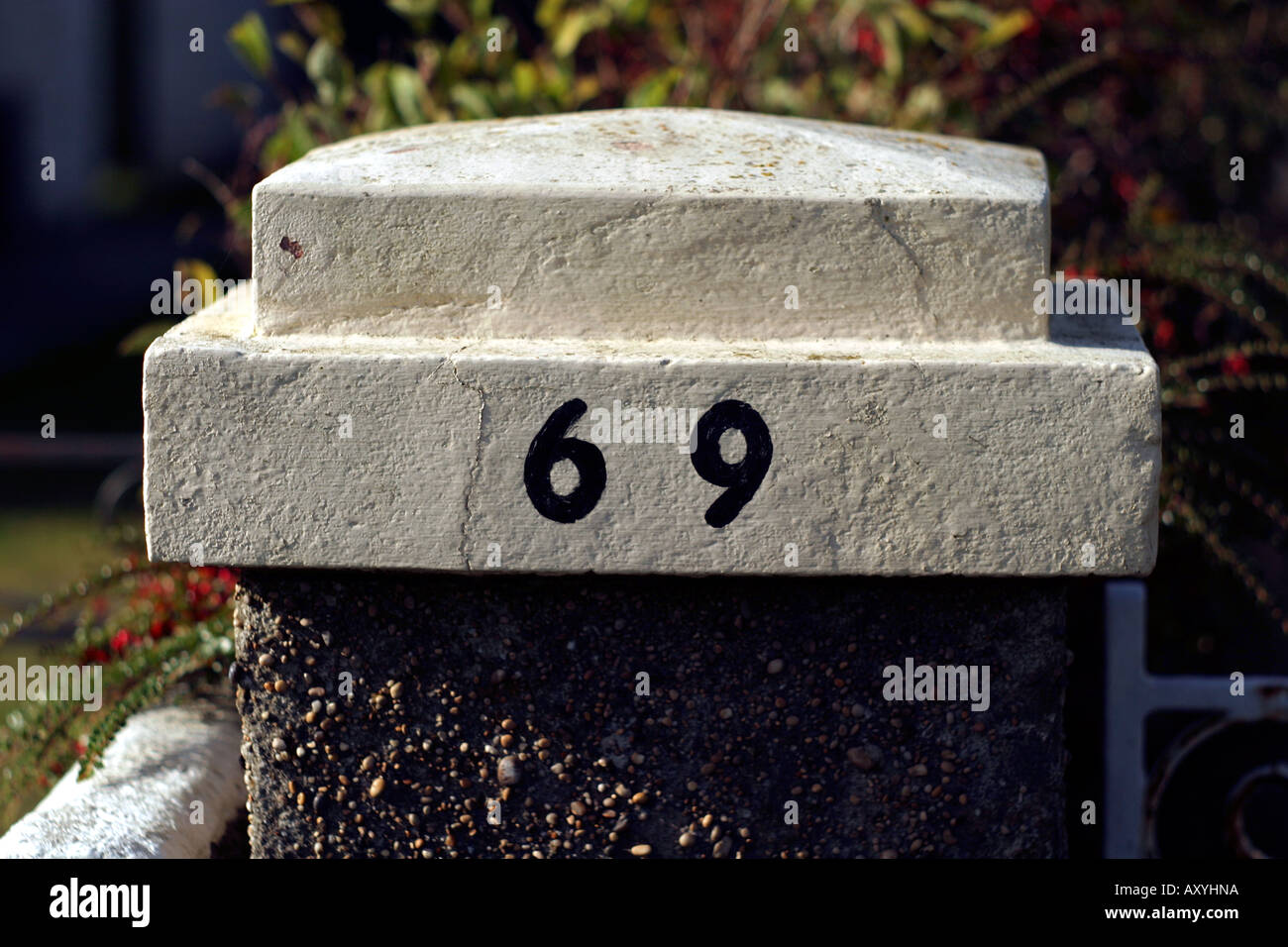 Number 69 on gatepost Cornwall UK Stock Photo - Alamy