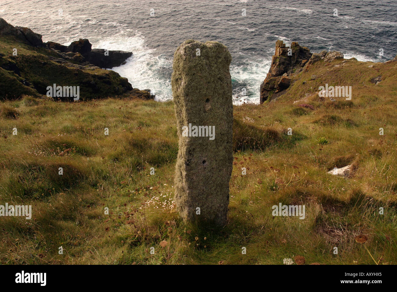 Old granite stone post on cliffside North Cornwall coast, UK Stock ...