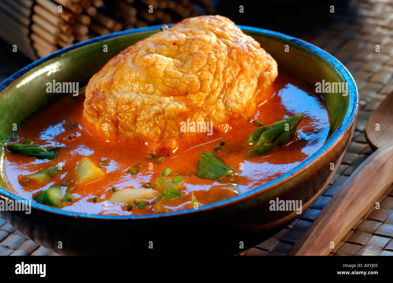 Tomato soup with puff pastry Stock Photo - Alamy