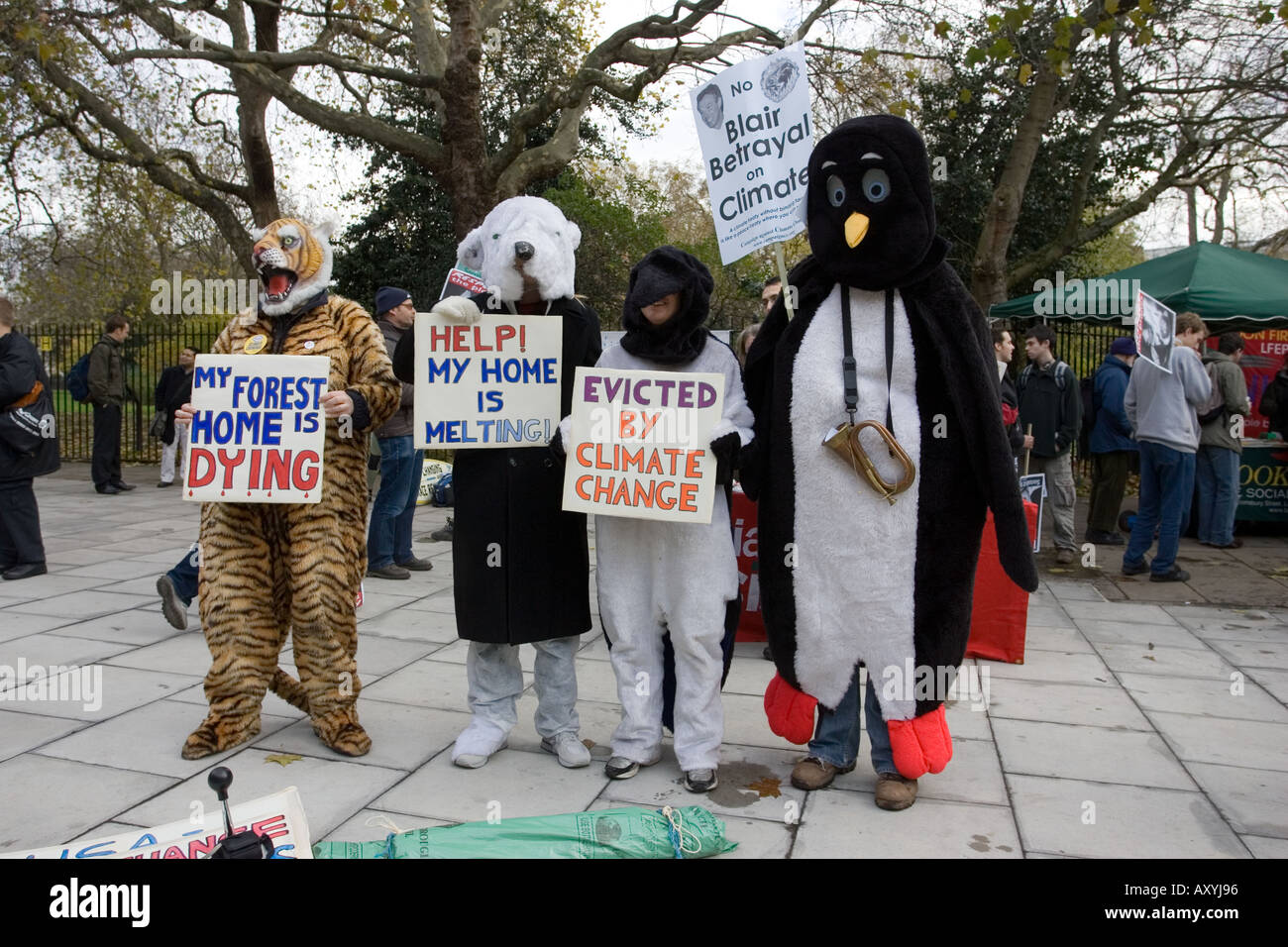 Campaigners in animal costumes protesting against global warming at ...