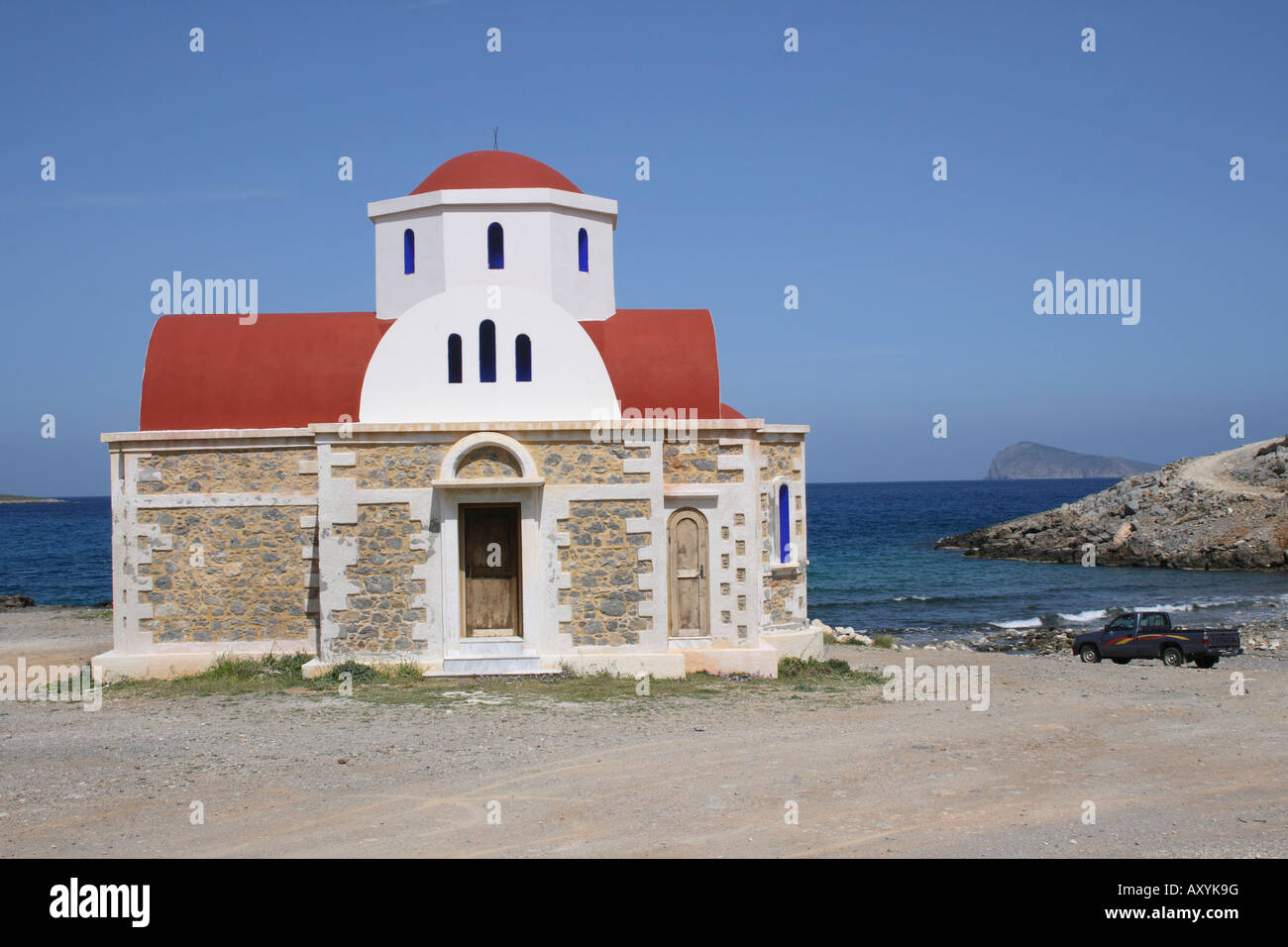 roadside church at the Gulf of Mirambellou, Crete, Greece, Europe ...