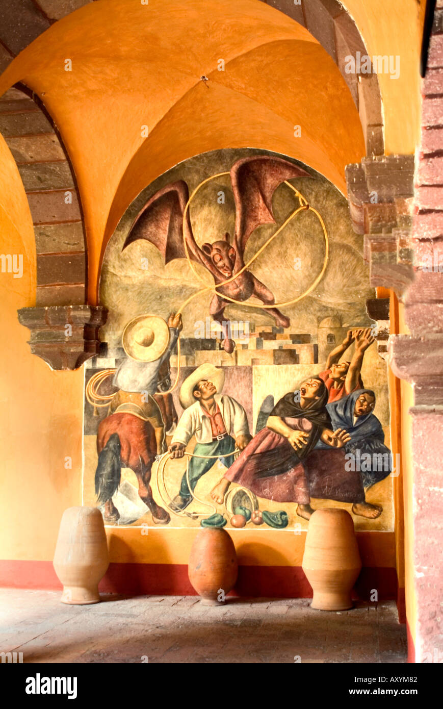 Colorful unusual wall mural in hallway of Bella Artes San Miguel de ...