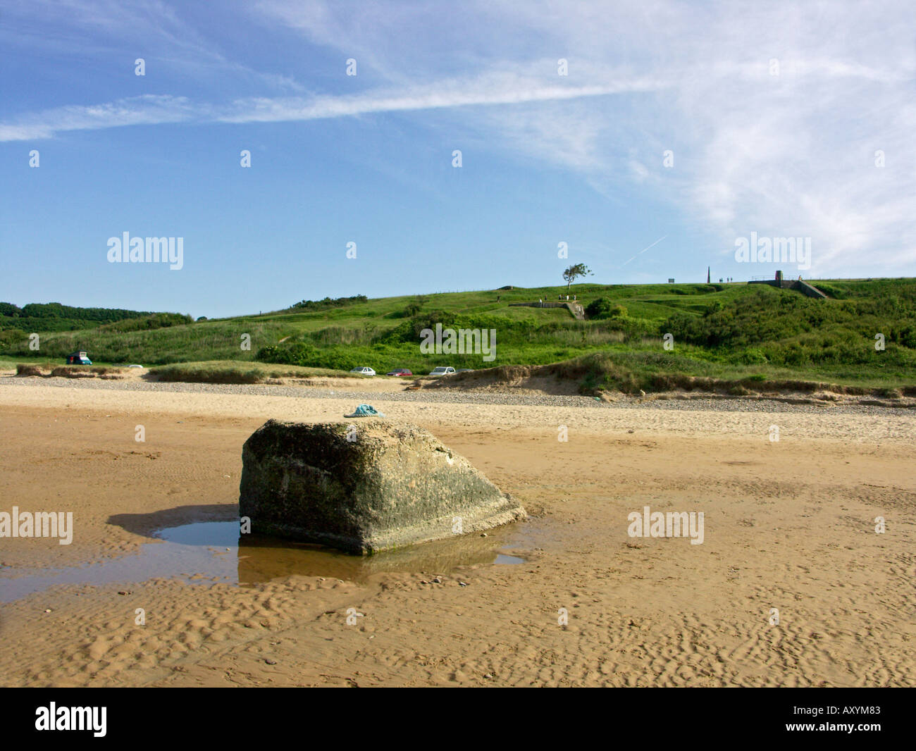 Remnants of a concrete tank obstacle on Omaha Beach Colleville sur Mer ...