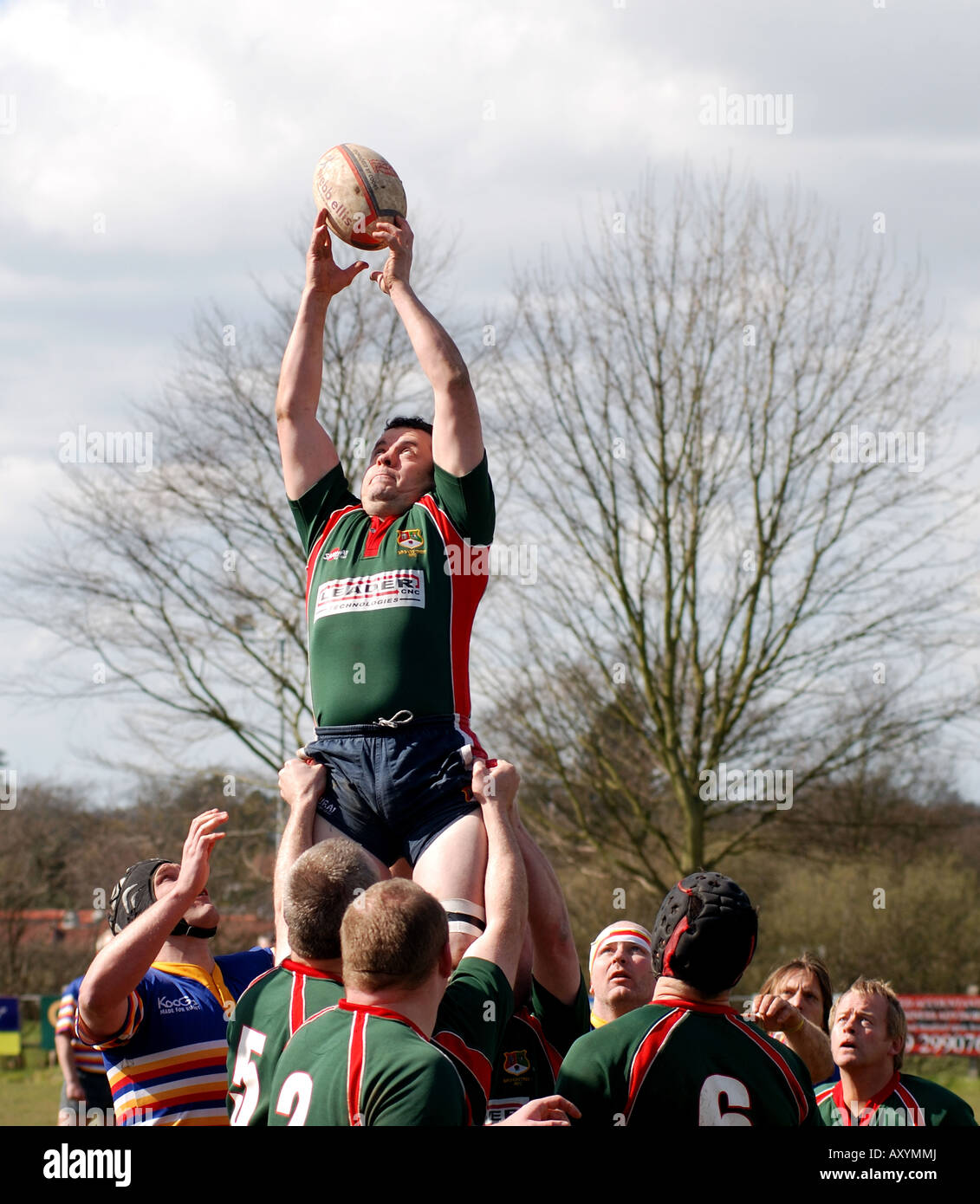 Veteran Rugby Union players in a line out, UK Stock Photo - Alamy