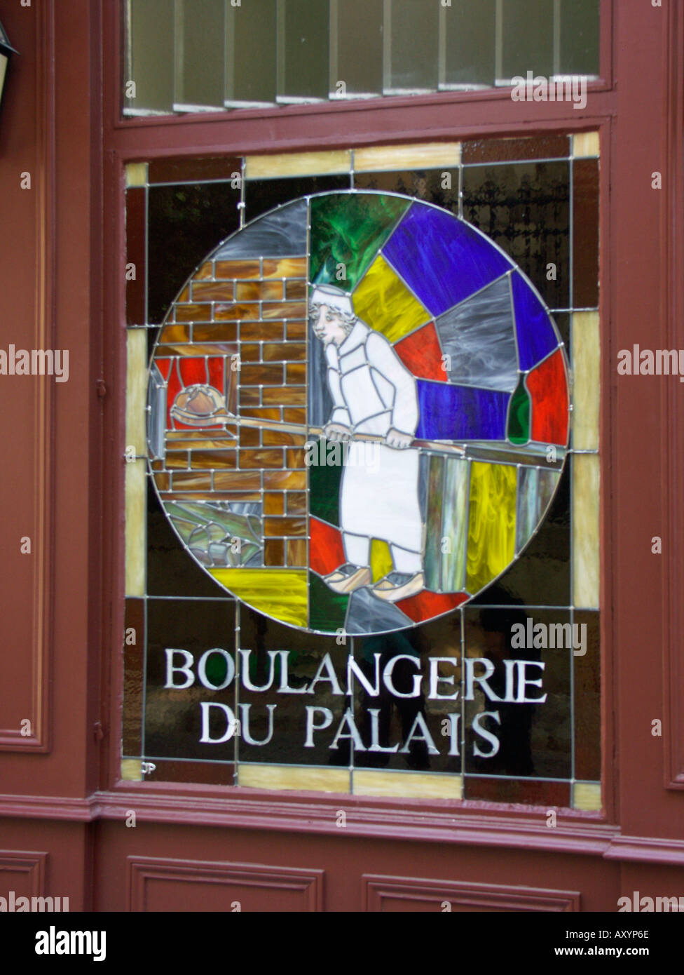 Stained glass window of a boulangerie in Rue St Jean Lyons Rhône France ...