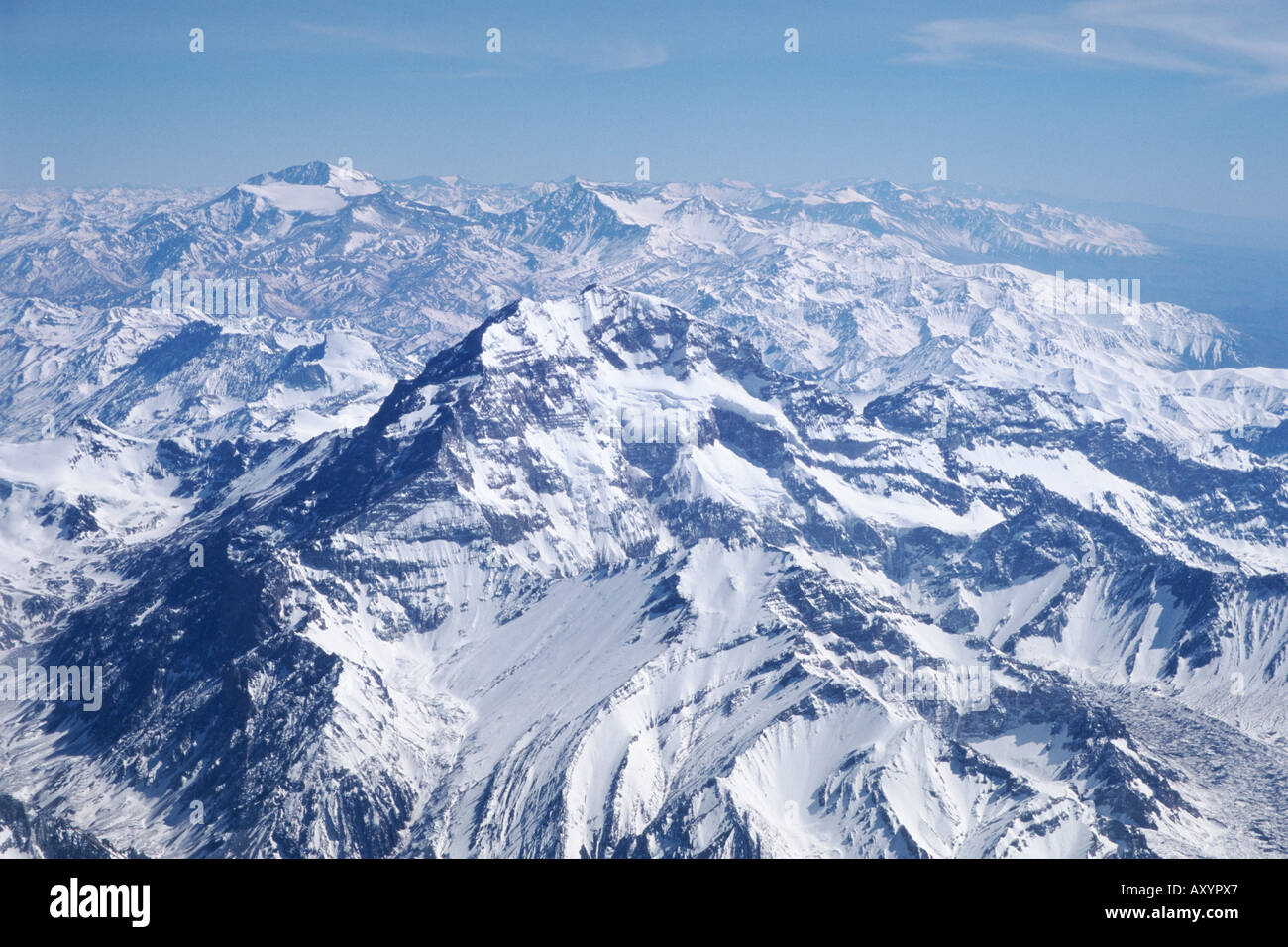 aerial photo of the snow covered Andes, Chile, Santiago De Chile Stock ...
