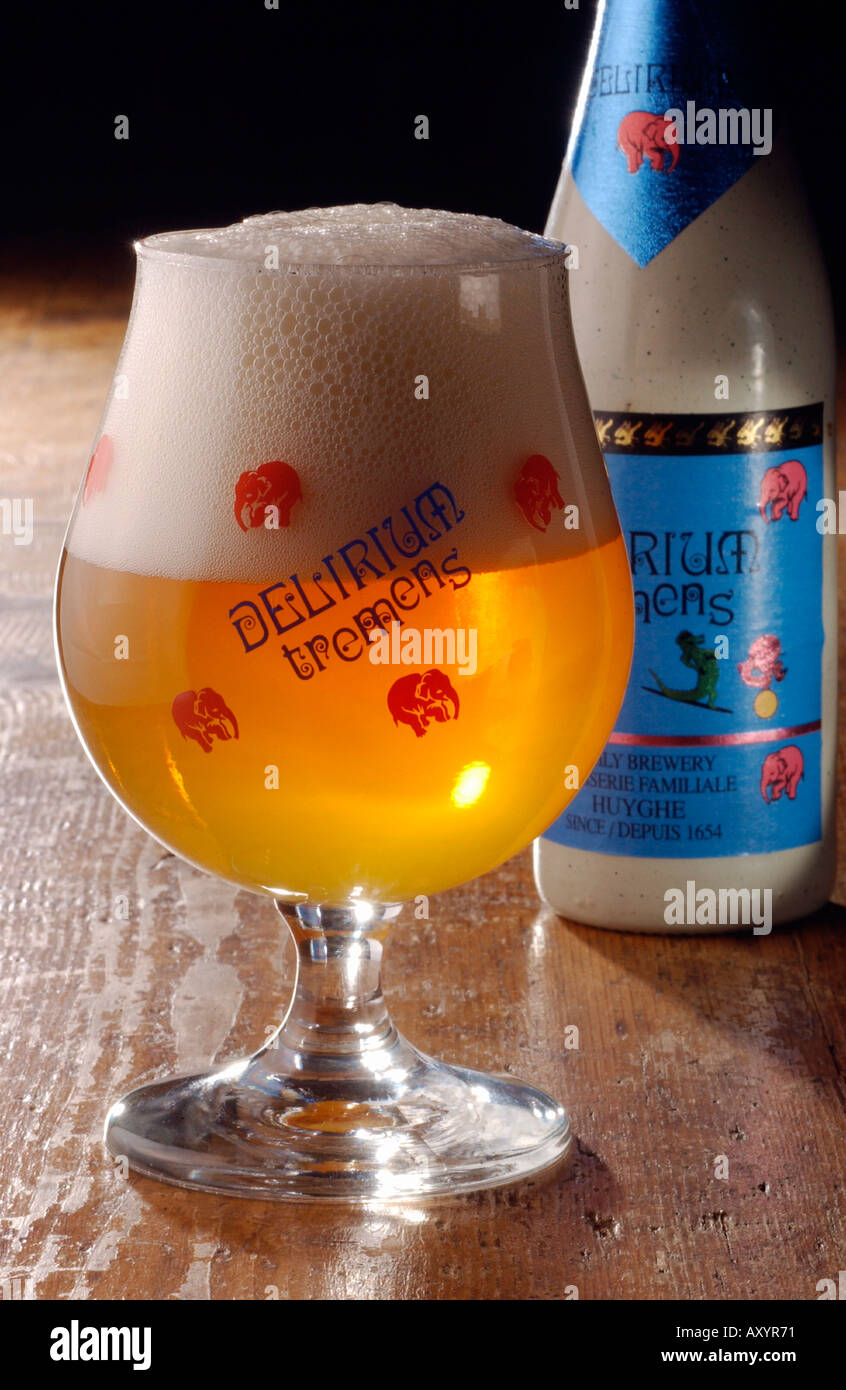 Glass and bottle of Delerium Tremens beer Belgium Stock Photo - Alamy