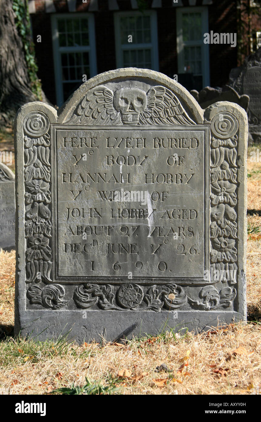 A typical headstone in the Copp's Hill Burying Ground in the historic North End of Boston ...