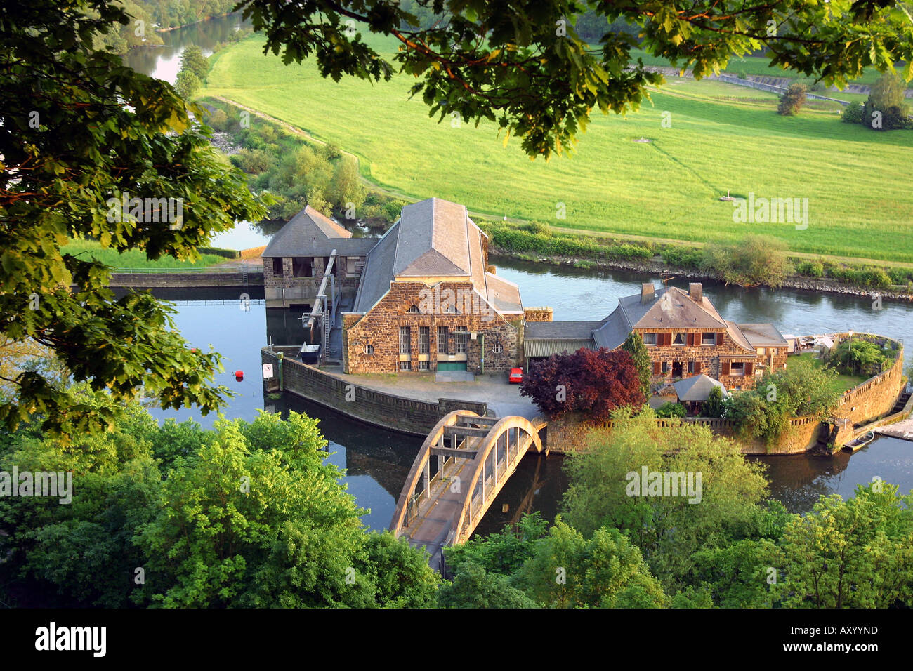 View on the hydroelectric power station Hohenstein in the Ruhr Valley ...
