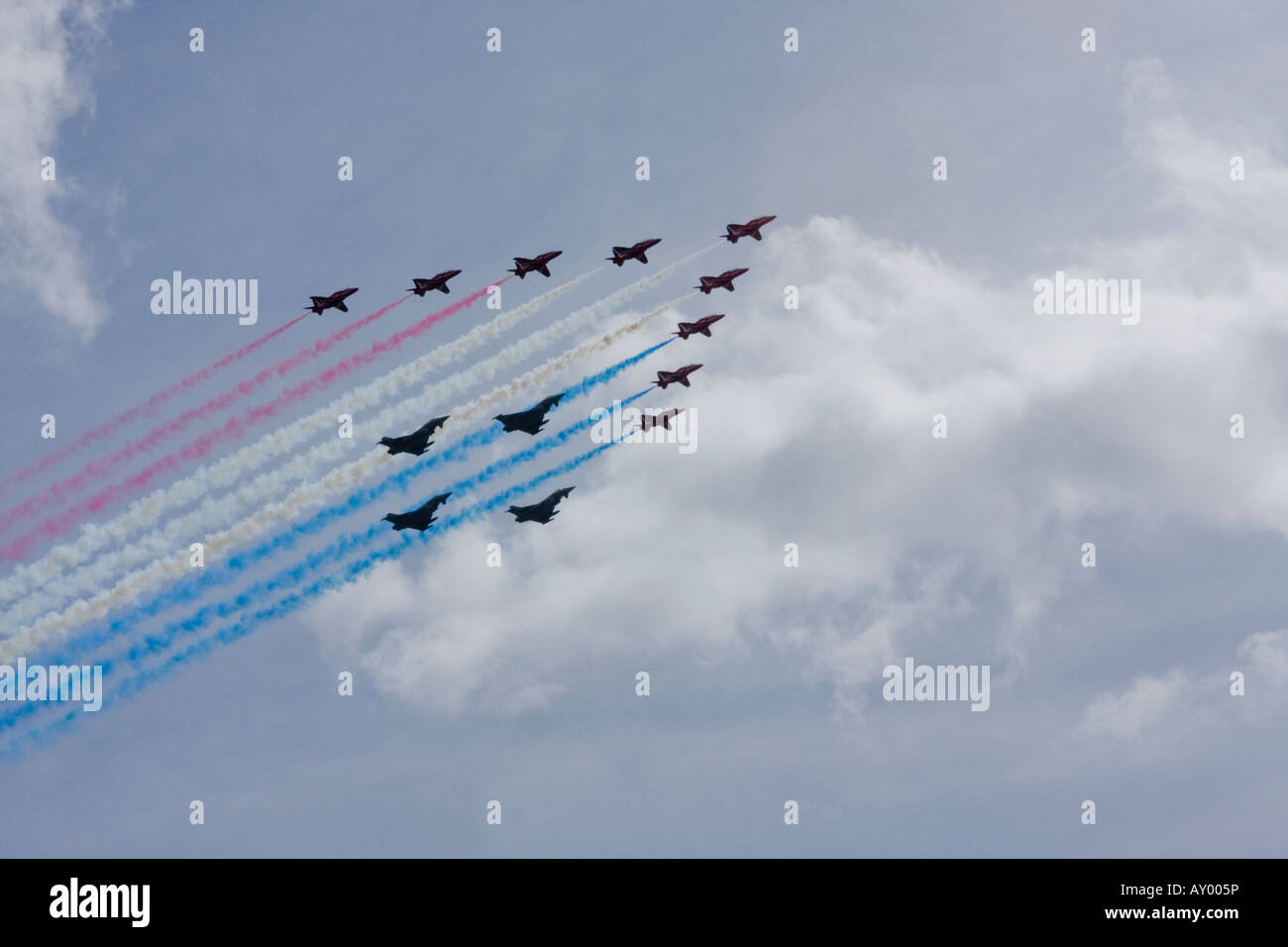 RAF Red Arrows formation aerobatic team flying in formation with four ...