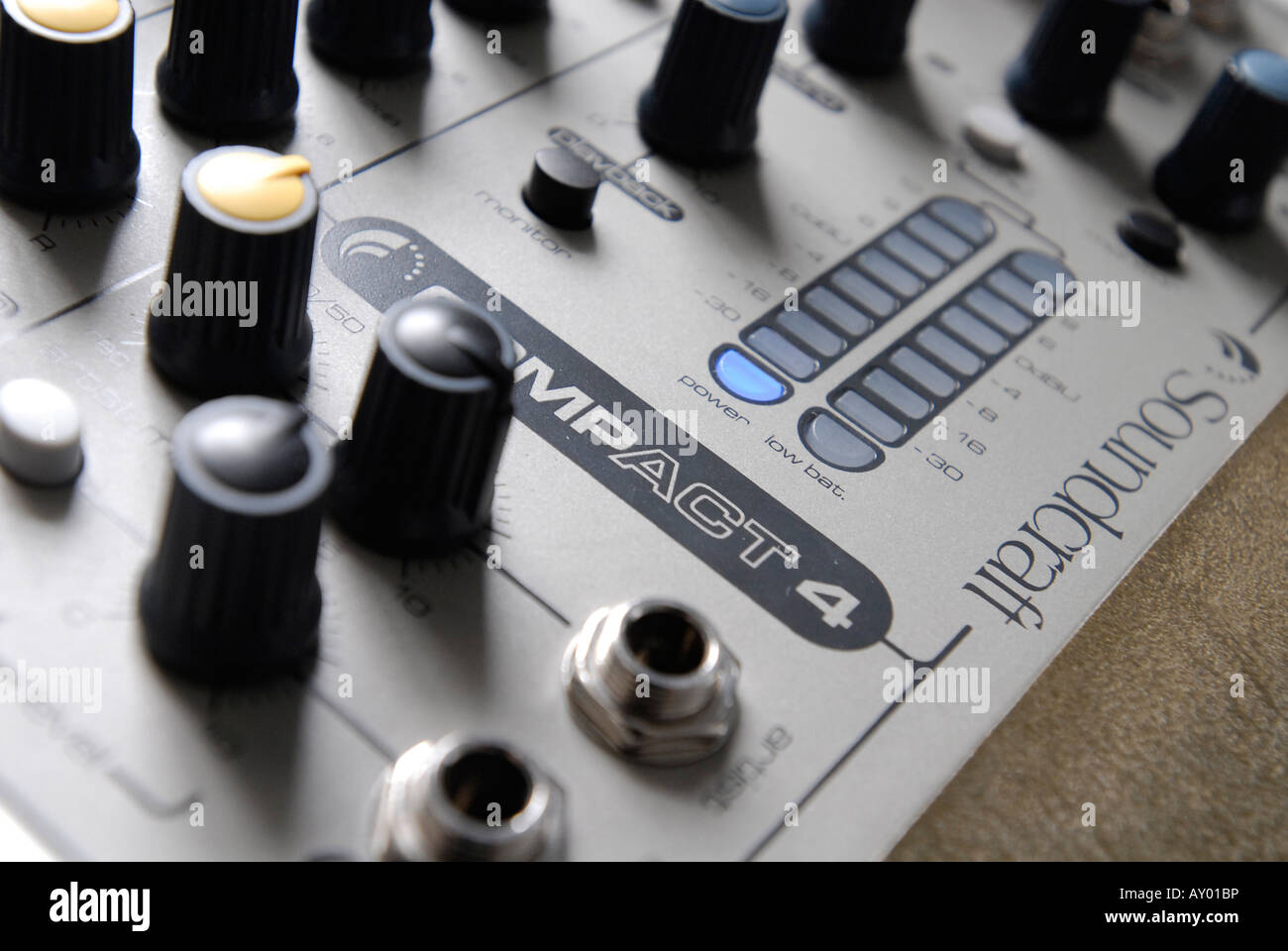 Close up of music mixing desk in recording studio Stock Photo - Alamy