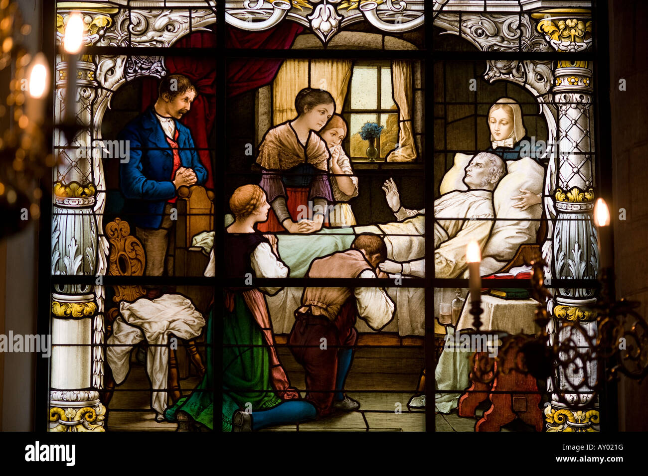 Detail from a stained glass window at the German church Stock Photo - Alamy