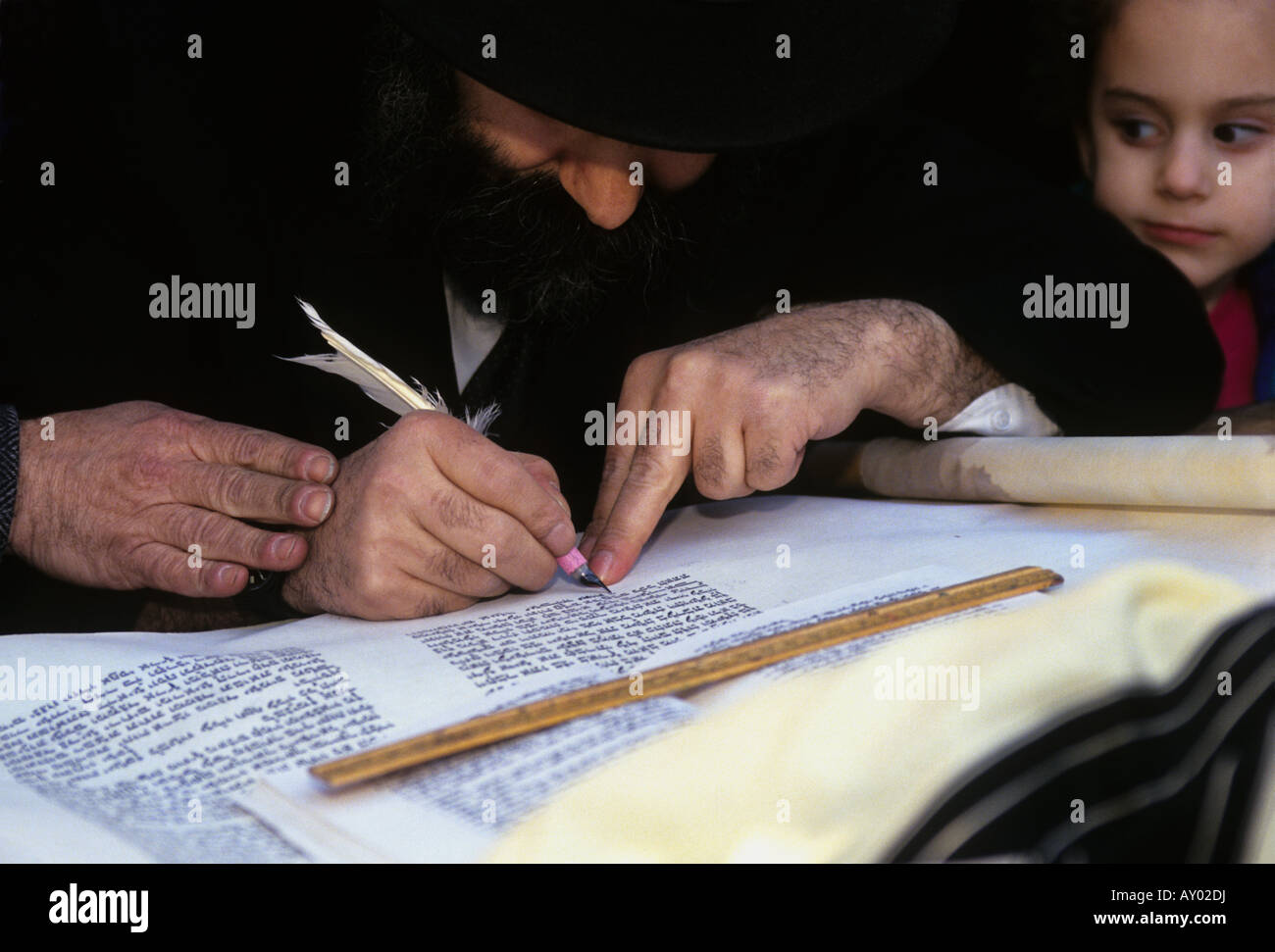 New York NY An Orthodox Hassidic Scribe writes the last 92 characters ...
