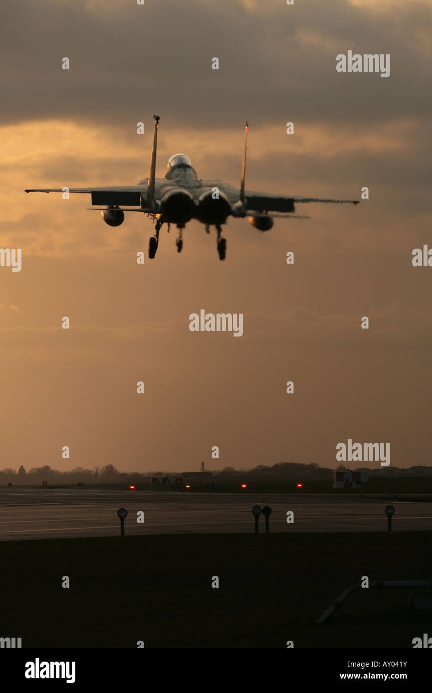 F15 Eagle landing at RAF Lakenheath at sunset Stock Photo - Alamy