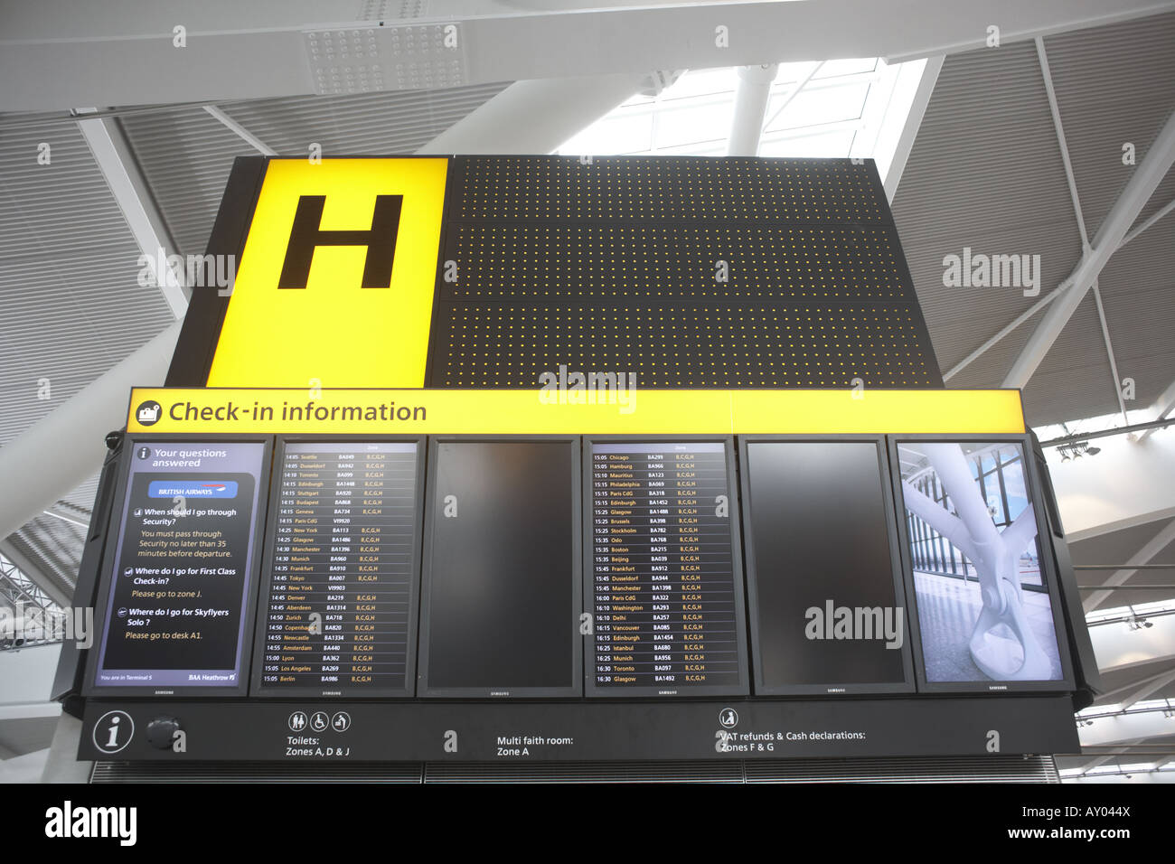 Landside flight departures information boards in newly-opened London ...