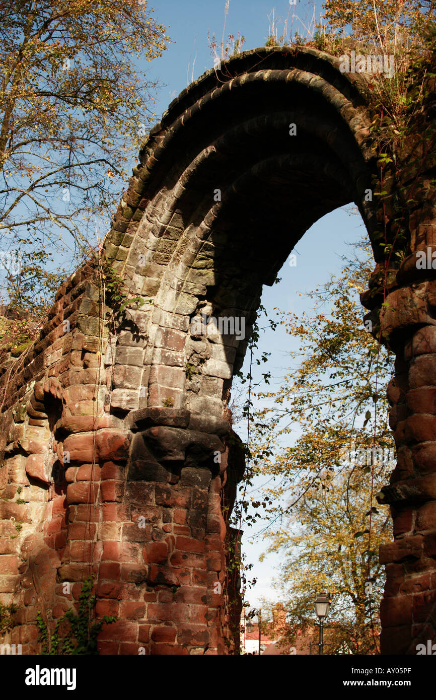 A ruined sandstone arch which formed part of a Saxon church in Chester ...