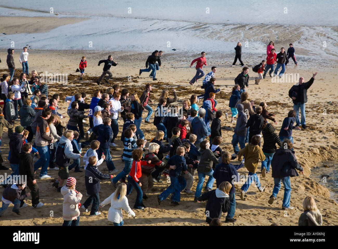 crowd chasing the silver ball at st ives feast day Stock Photo - Alamy