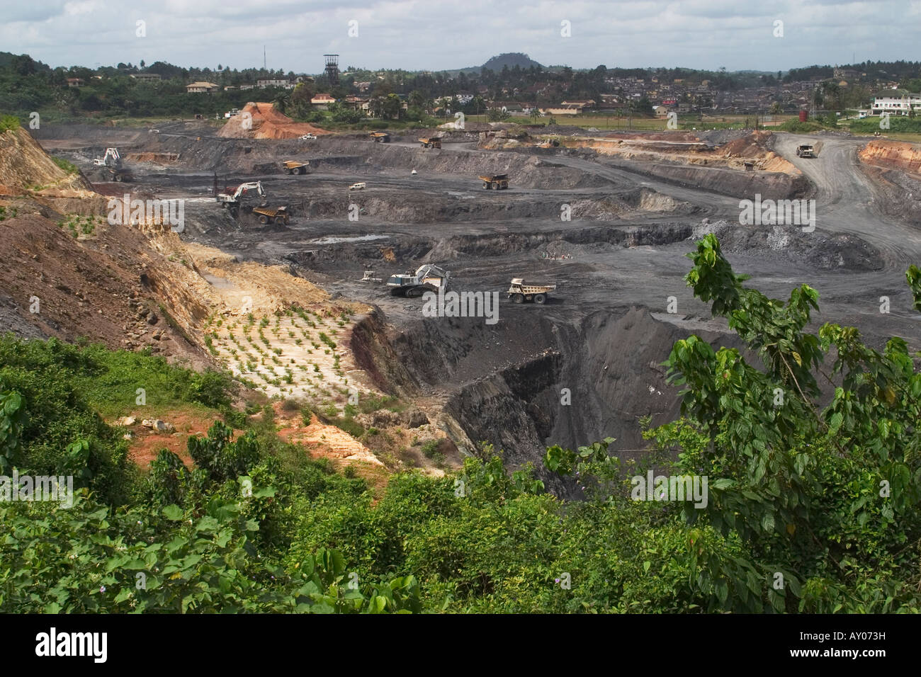 Goldmining in Africa. Overview of opencast surface gold mine pit from ...