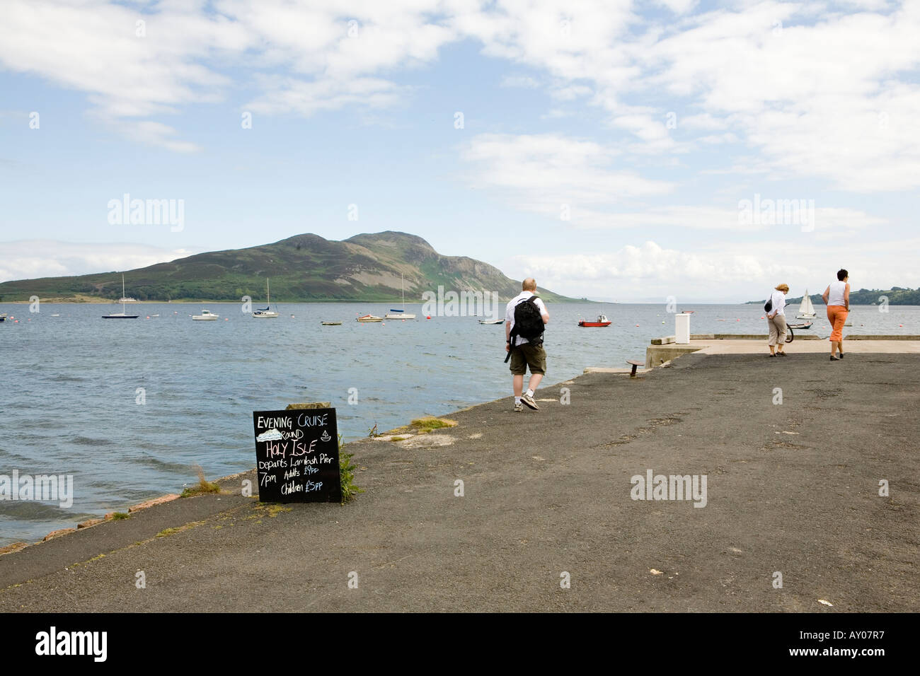 Holy Isle seen from Lamlash Pier on the Isle of Arran in Scotland Stock ...