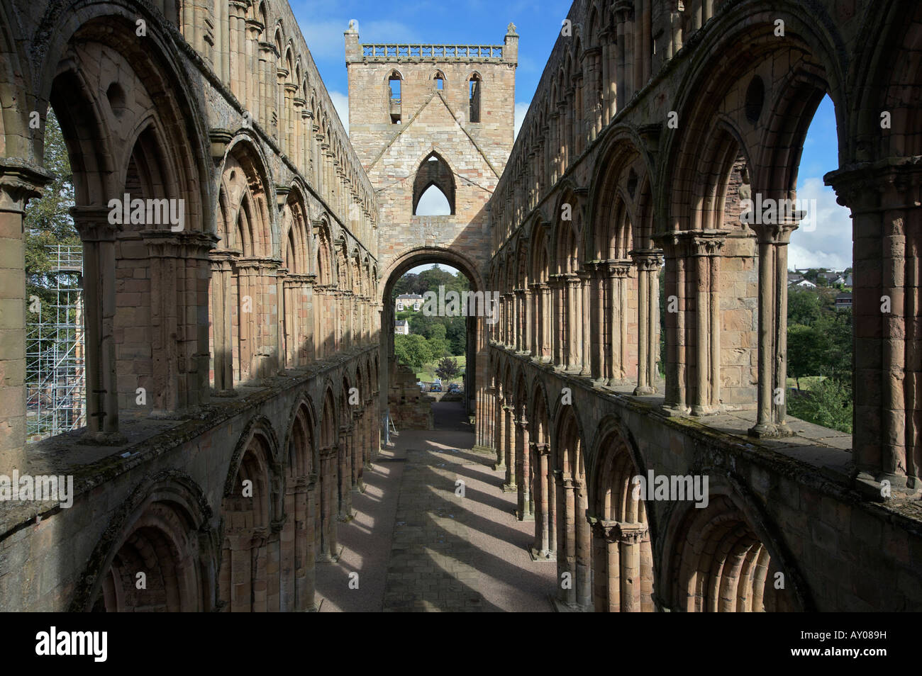 Jedburgh Abbey, the Scottish Borders. View of the Nave from above the ...