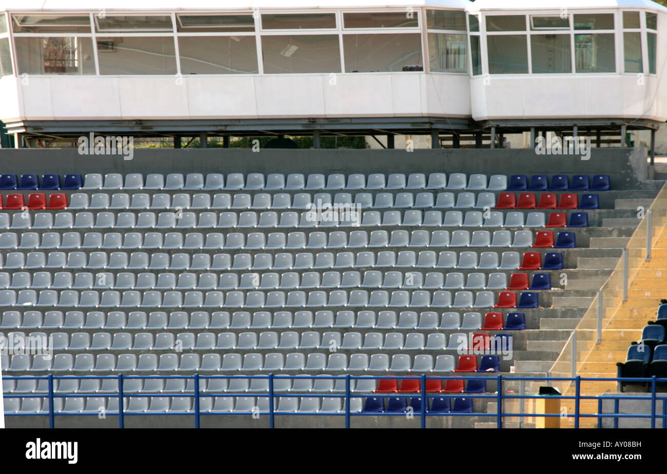 empty seats of local stadium and media rooms sports and journalist ...