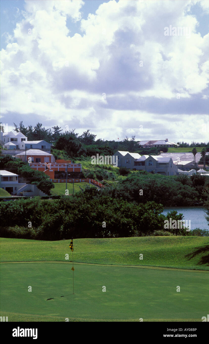 Colourful painted houses behind St. George's golf course, Bermuda Stock ...