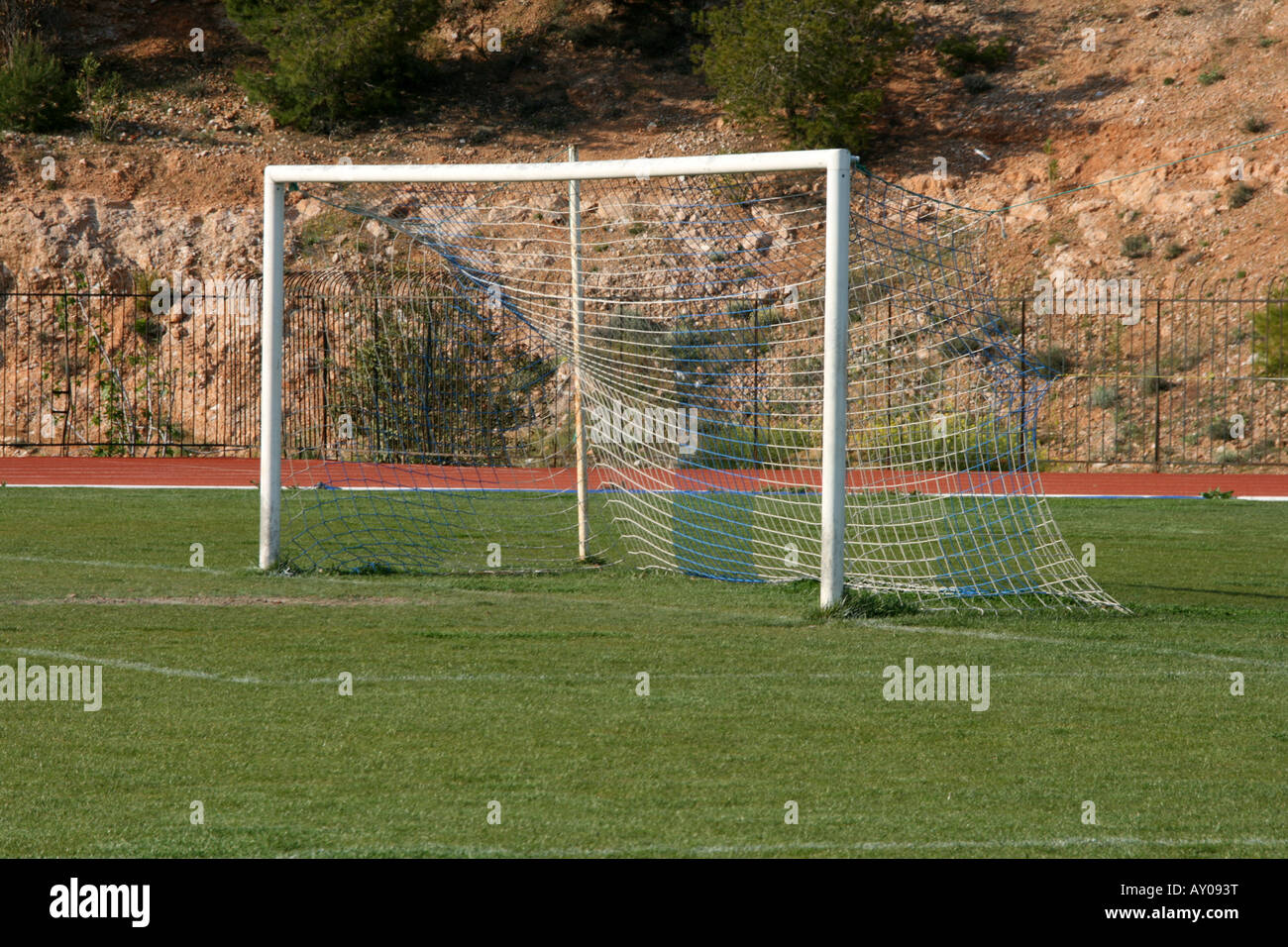 soccer goalpost in local football stadium sports concepts Stock Photo ...