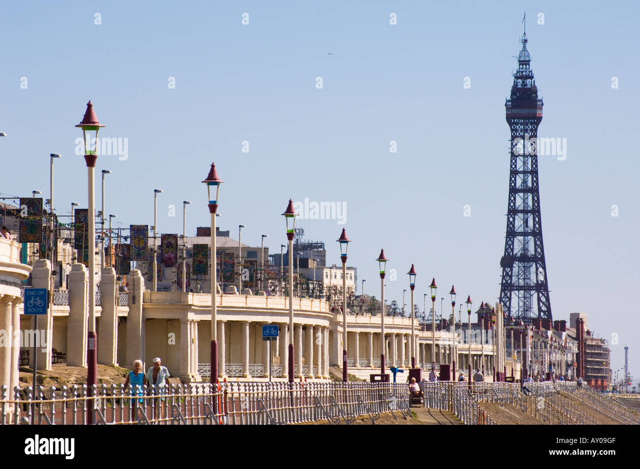 Promenade at North Shore Blackpool with Blackpool Tower in the distance ...