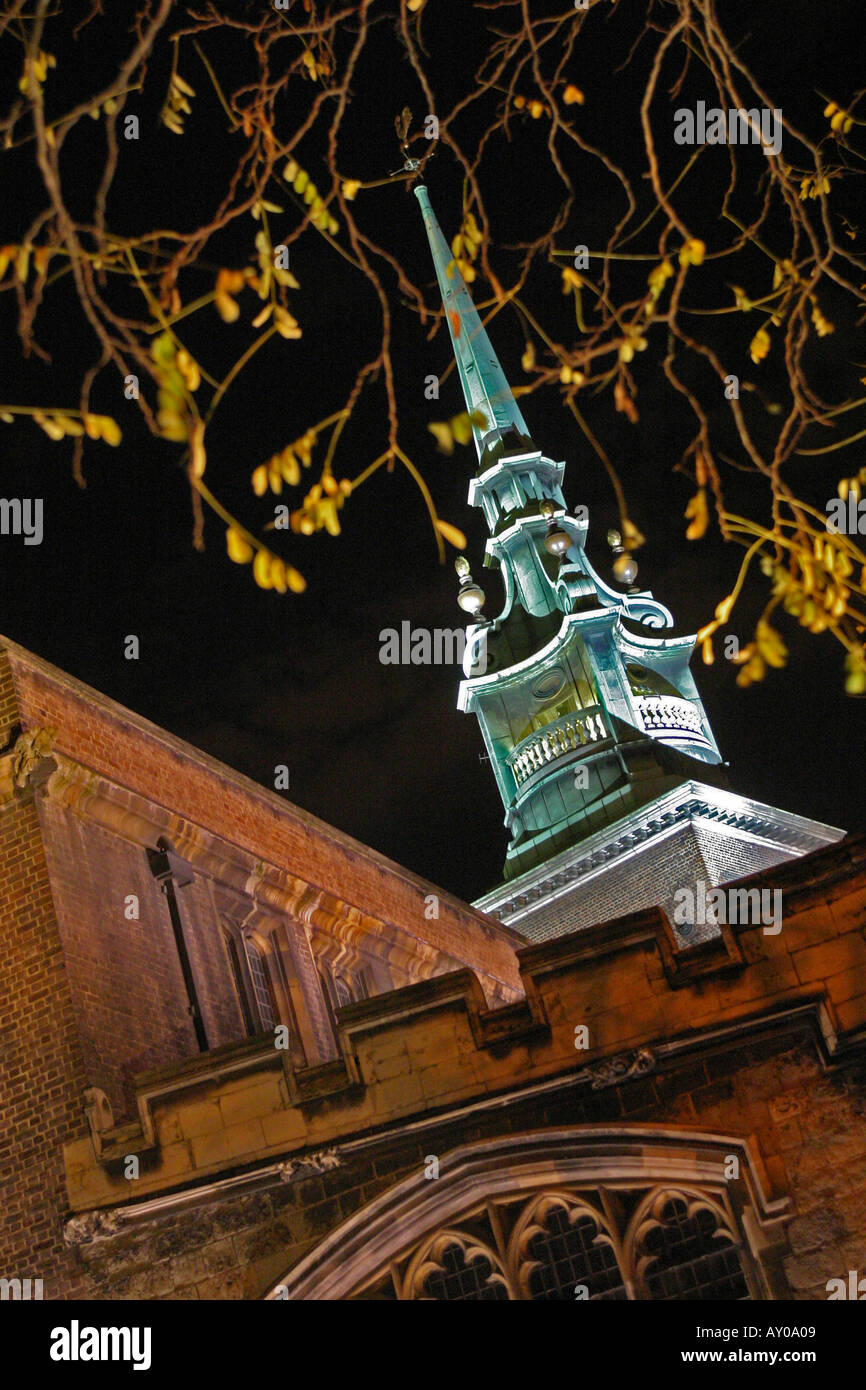 All Hallows by the Tower of London at night, London GB UK Stock Photo ...