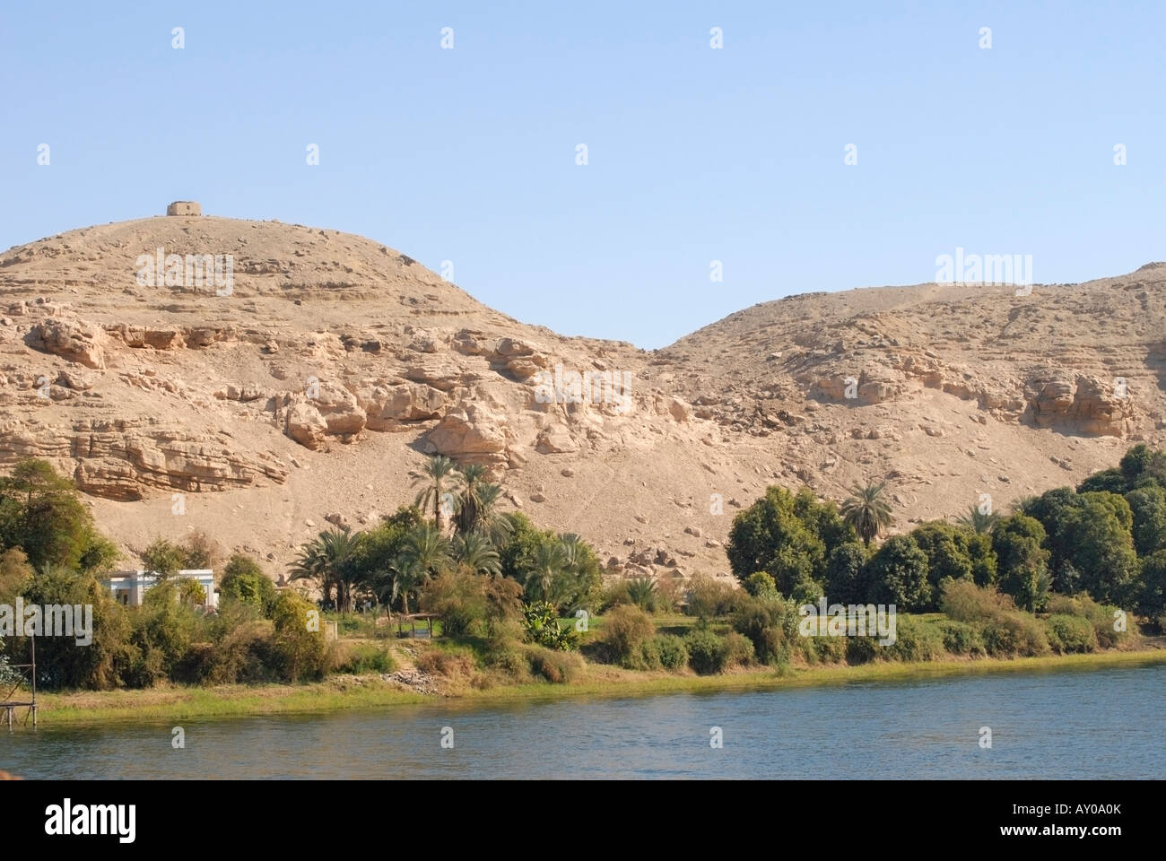 Cruising down the River Nile in Egypt with Sahara desert near Aswan ...