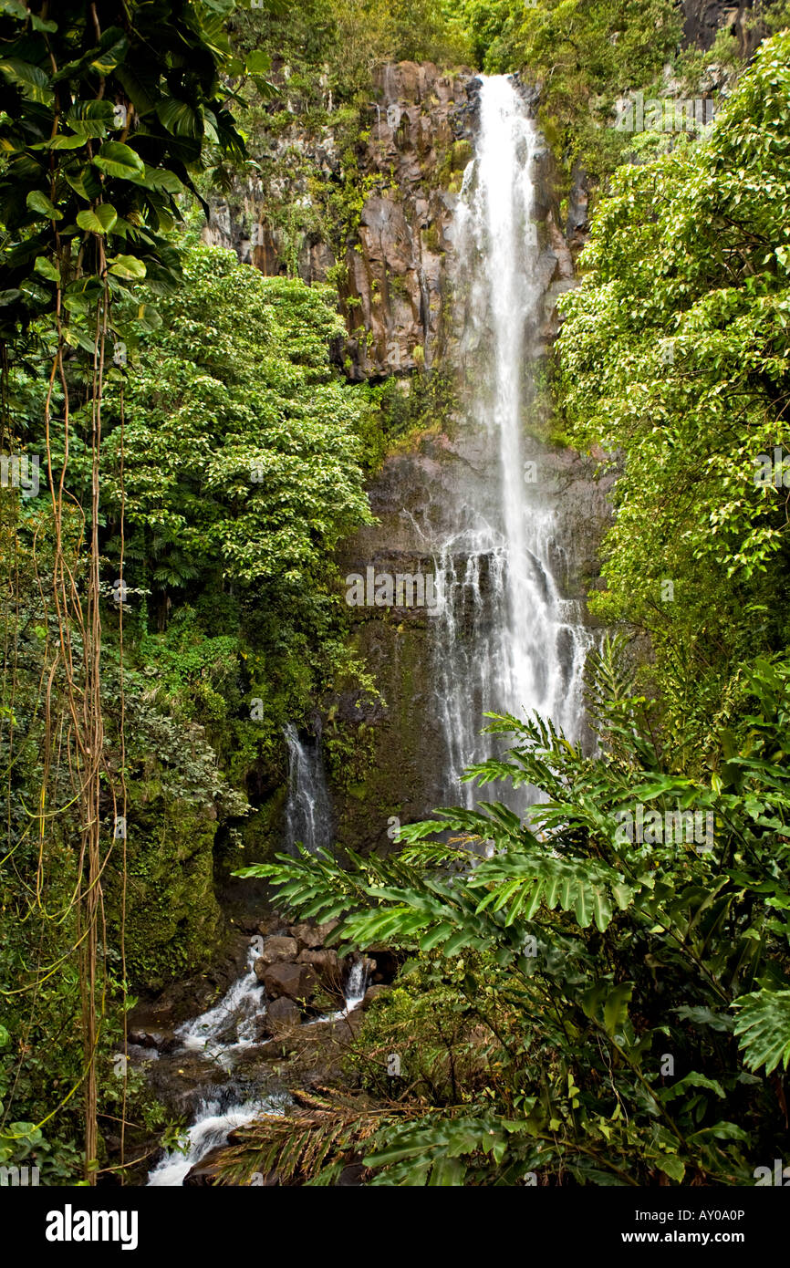 Maui Wailua waterfalls in tropical jungle of Hawaii Stock Photo - Alamy