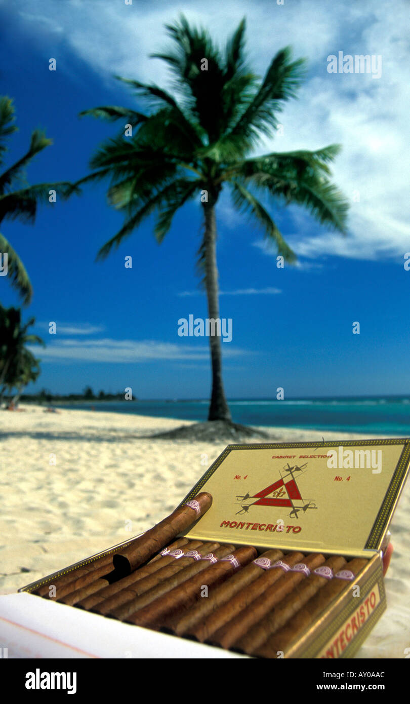 Box of Montecristo Cigars with Tropical Beach Background Stock Photo ...