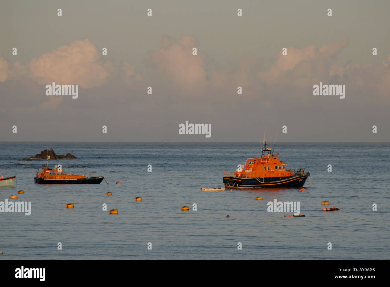 The St Mary s lifeboat and Pilot s boat moored in St Mary s harbour St ...